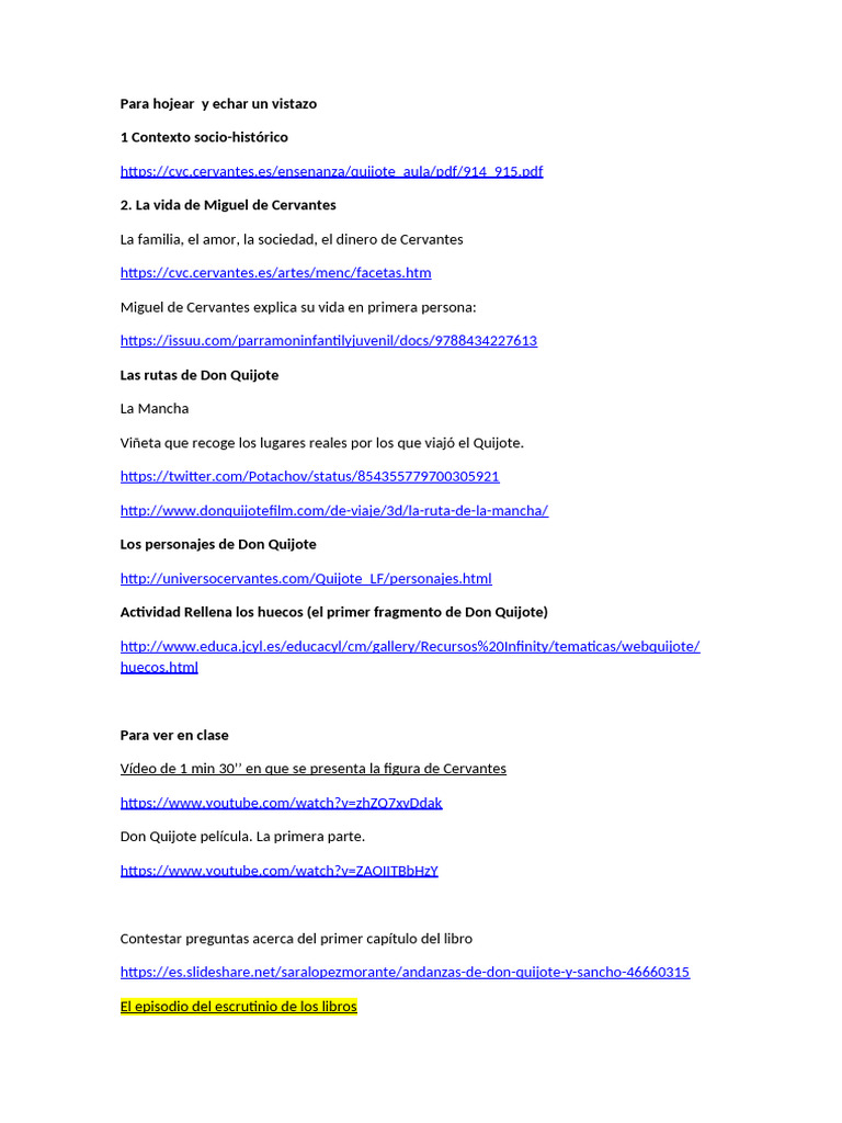 Recursos sobre Don Quijote y Cervantes | PDF | Arte | Libros para ...