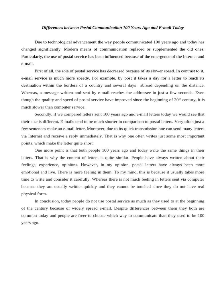 Differences Between Postal Communication 100 Years Ago and E | PDF ...
