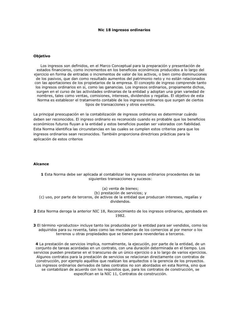 Nic 18 Ingresos Ordinarios | PDF | Beneficio (economía) | normas ...