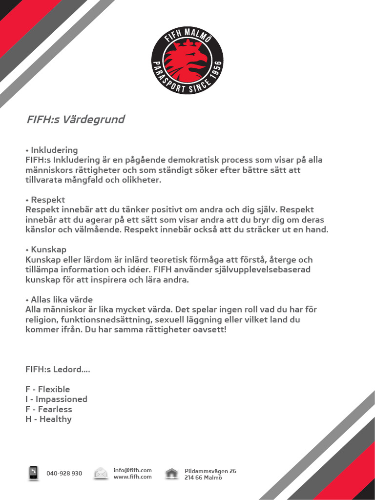 FIFH S Värdegrund | PDF