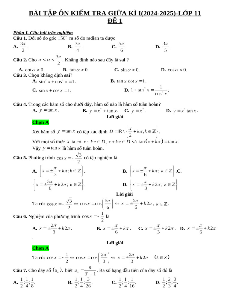 Ôn thi GKI lớp 1124 25 ĐỀ 2 ĐÁP ÁN | PDF