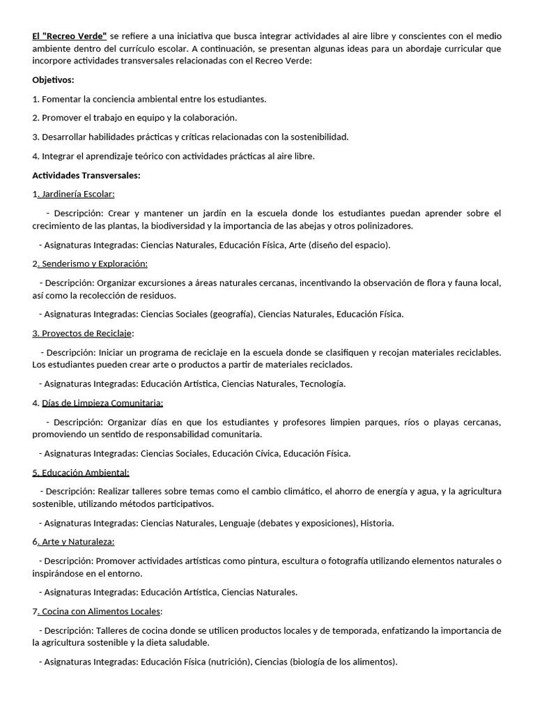 Importancia del Recreo Verde Escolar | PDF | Sustentabilidad | Entorno ...