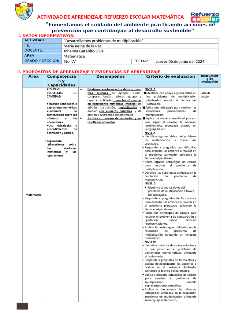 Jueves 06 de Junio Sesion Refuerzo de Matematica | PDF | Evaluación | Aprendizaje