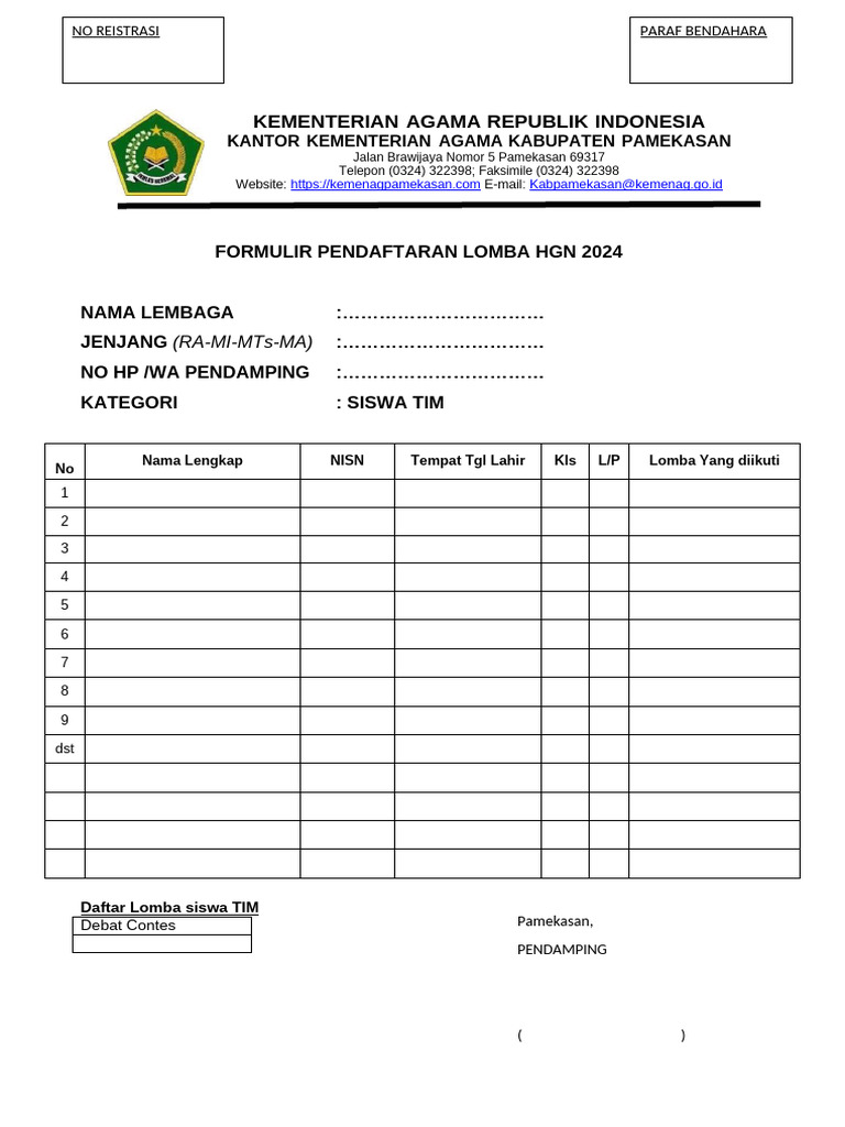 FORMULIR LOMBA HGN Tim-2024 | PDF