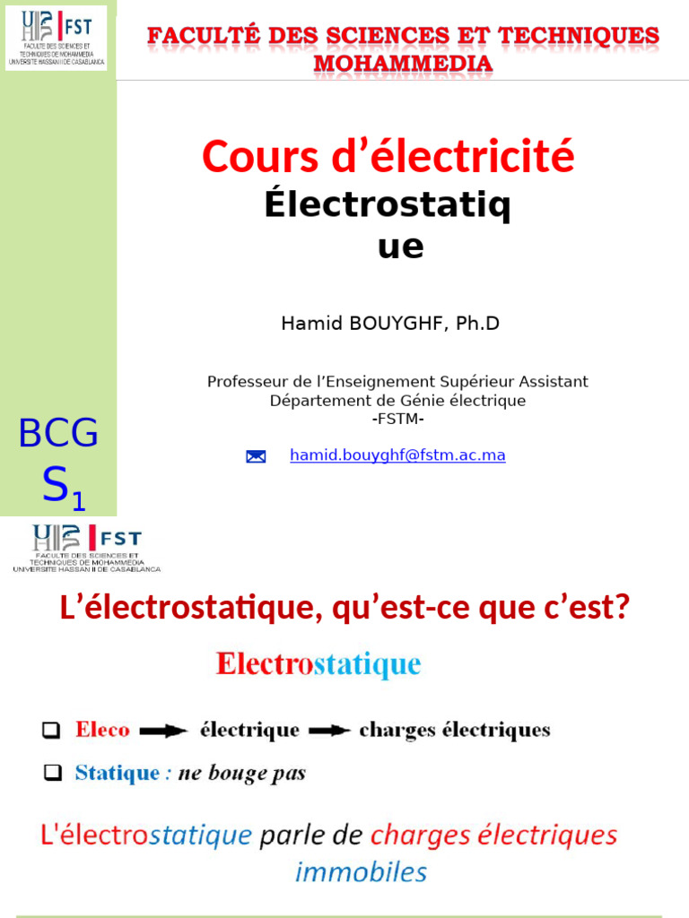 Electrostatique BCG-S1 2023 | PDF | Pente | Charge électrique