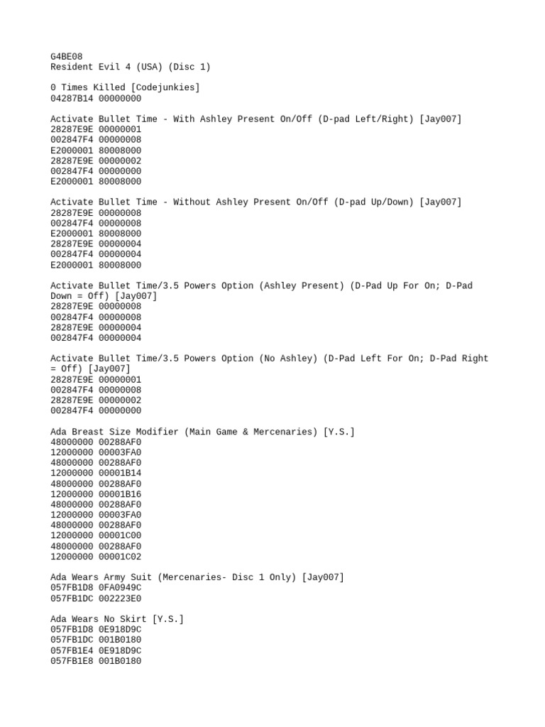 Resident Evil 4 Disc 1 Cheat Codes | PDF