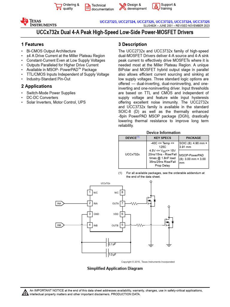 Ucc27324 (Mosfet Gate Driver) | PDF | Digital Electronics | Electronic Engineering
