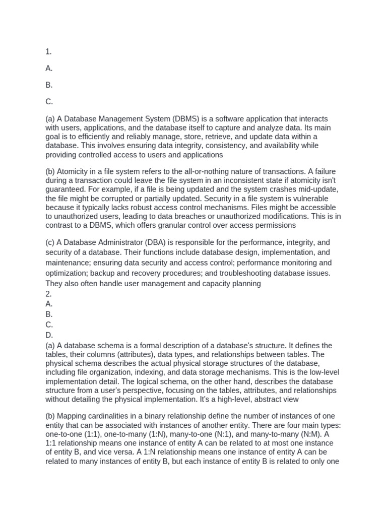 16A Batch Advance Database System Question Answer | PDF | Database Transaction | Databases