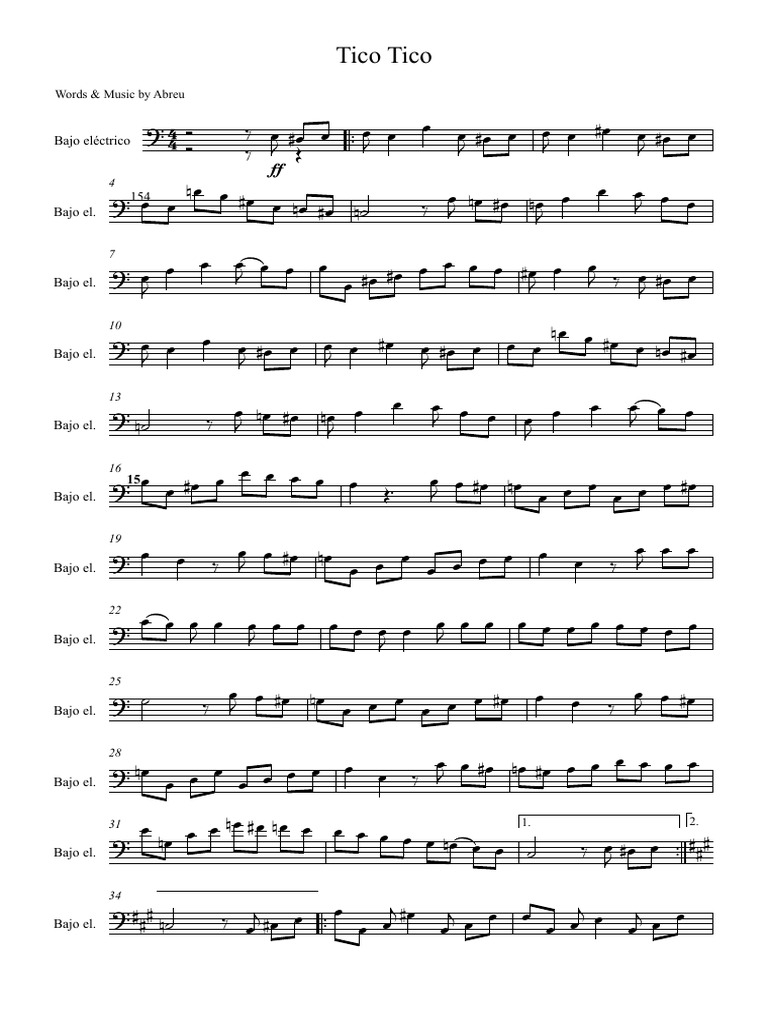 Traditional - Tico Ti Bjo - Partitura Completa Bajo Electrico | PDF