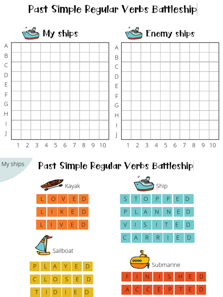 PastSimpleRegularVerbsBattleshipGameinEnglish 1 | PDF