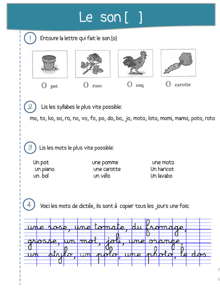 Activités de lecture et dictée sur le son [o] | PDF
