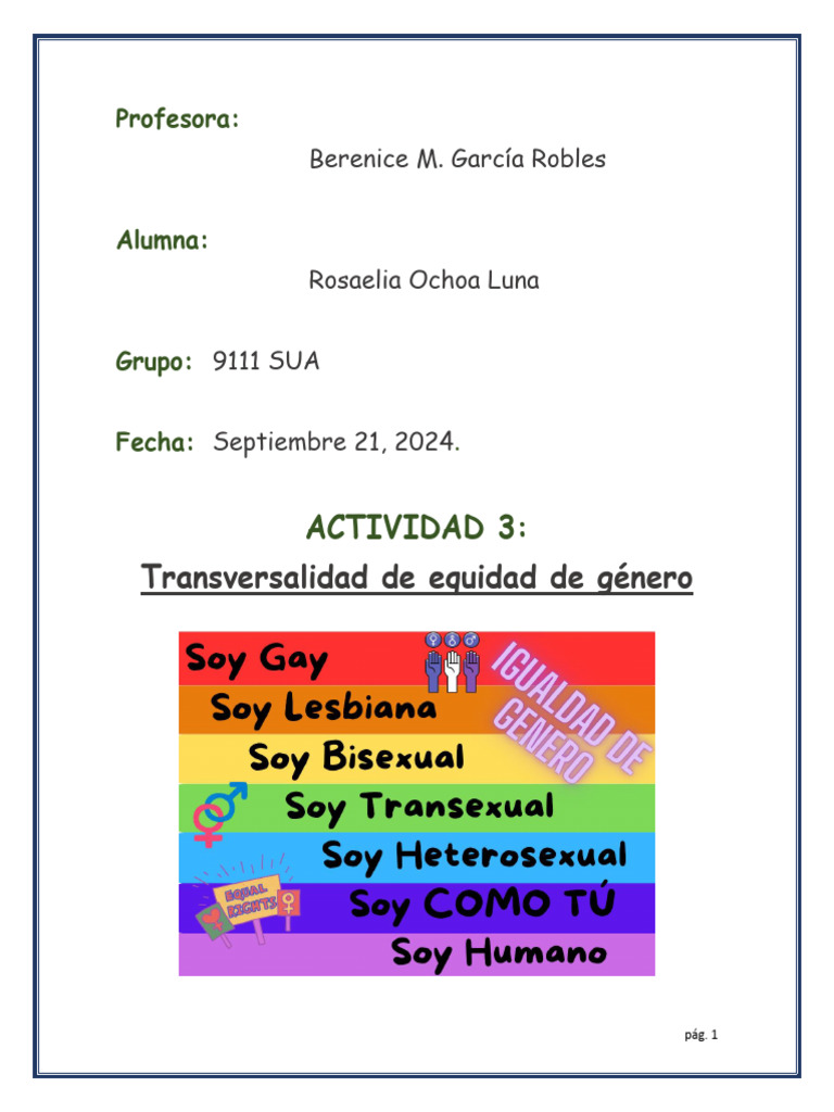 Importancia de La Transversalidad de Equidad de Género y Diversidad Sexual | PDF | Género ...
