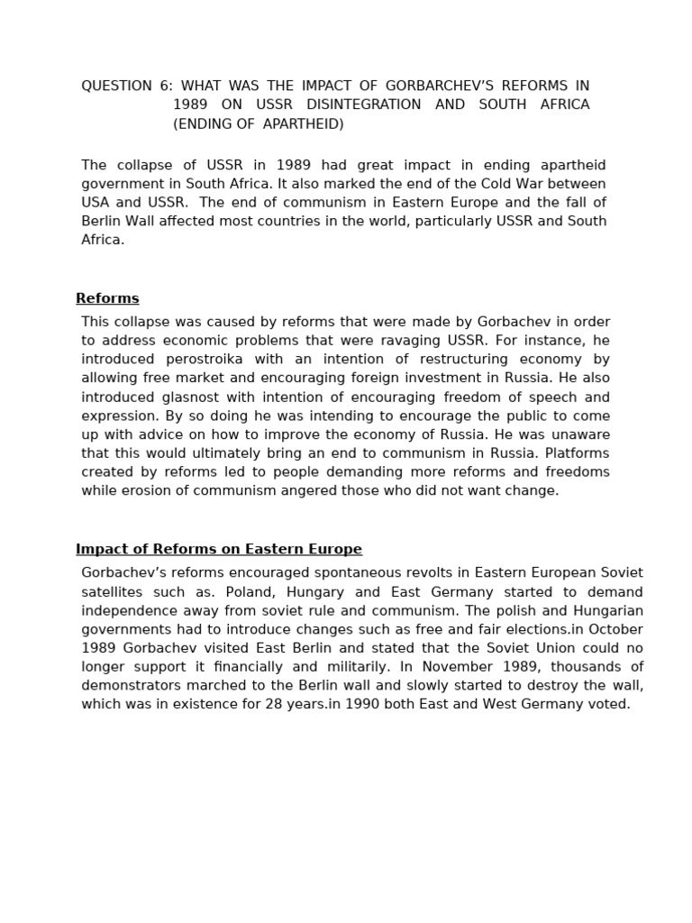 End of The Cold War Essay - Gorbachev Reforms | PDF | Apartheid ...
