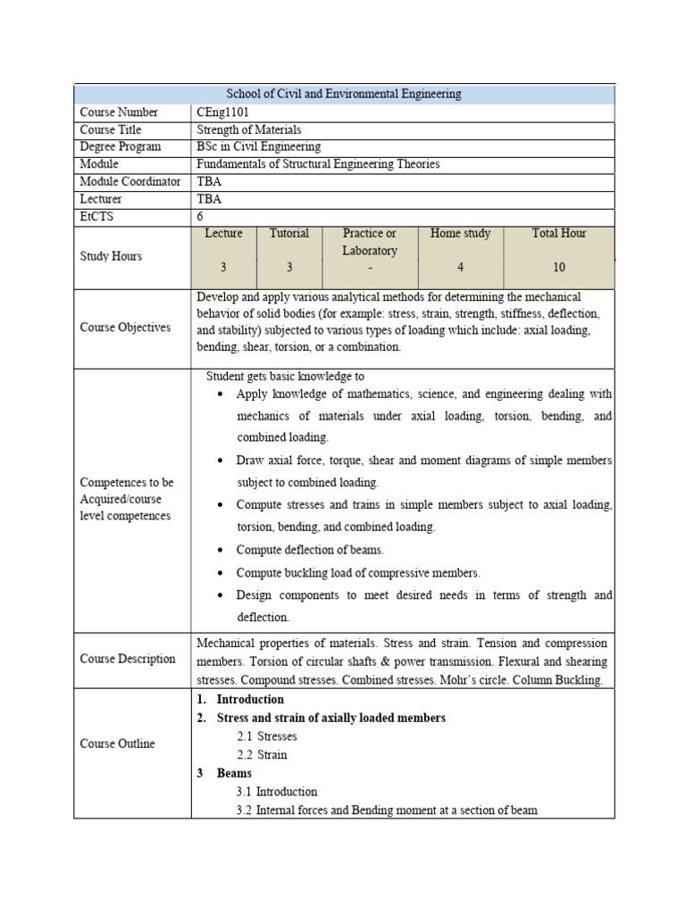 Curriculum Course Outline | PDF | Buckling | Bending