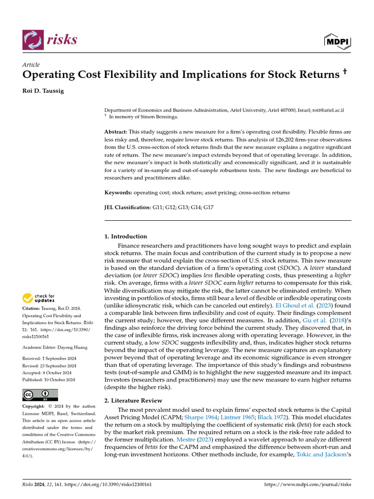 Risks 12 00161 | PDF | Capital Asset Pricing Model | Risk