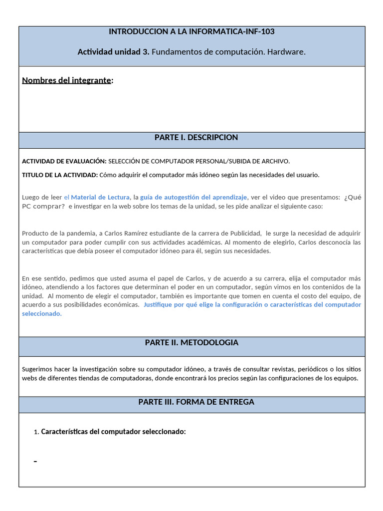 Formulario de Envio Actividad Practica Unidad 3 | PDF