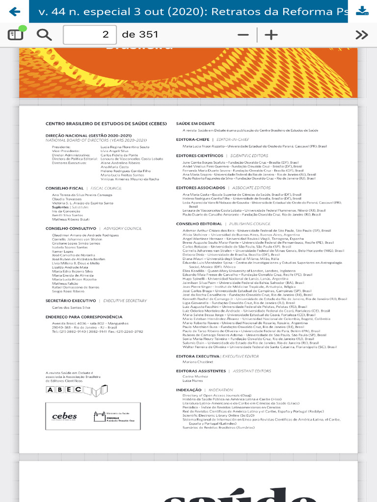 Direção e Editores do CEBES 2020-2021 | PDF | Comunicação acadêmica ...