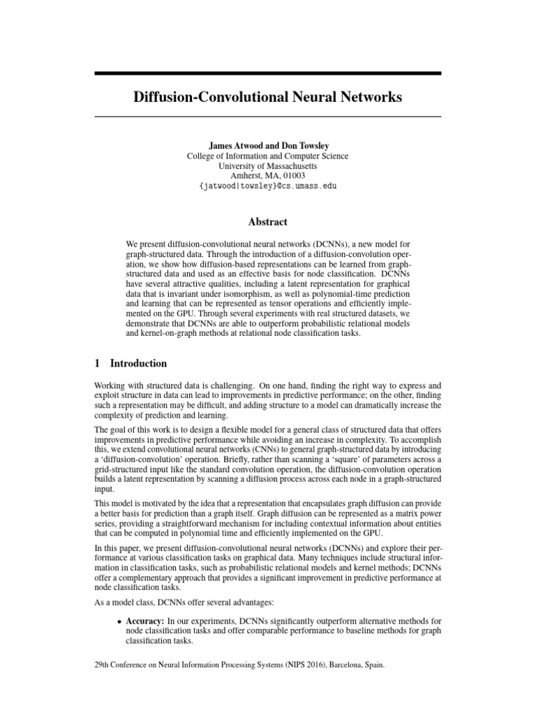 Diffusion-Convolutional Neural Networks | PDF | Artificial Neural Network | Applied Mathematics