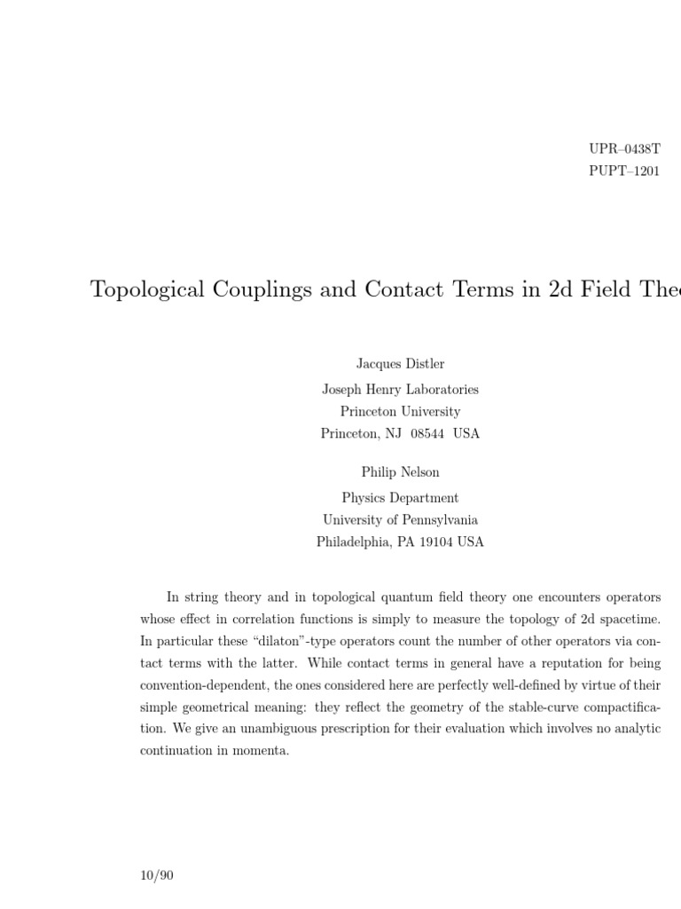 Topological Couplings and Contact Terms in 2d Field Theory | PDF | String Theory | Topology