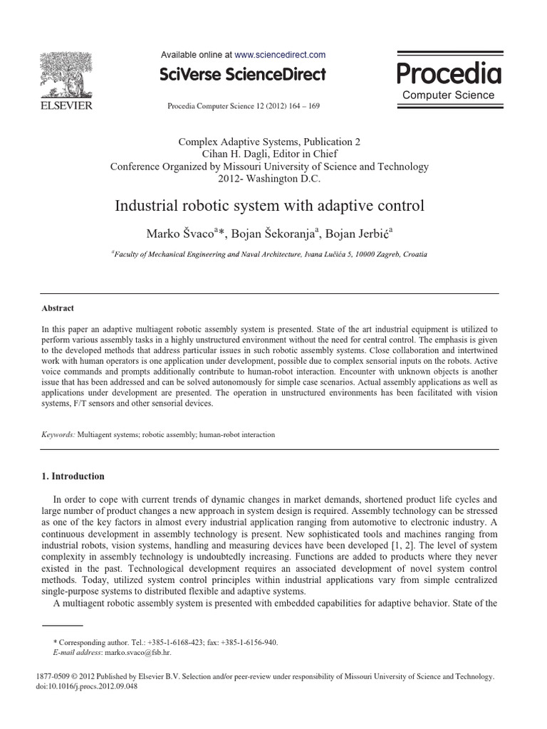 Švaco Et Al. - 2012 - Industrial Robotic System With Adaptive Control | PDF | Robot | Robotics