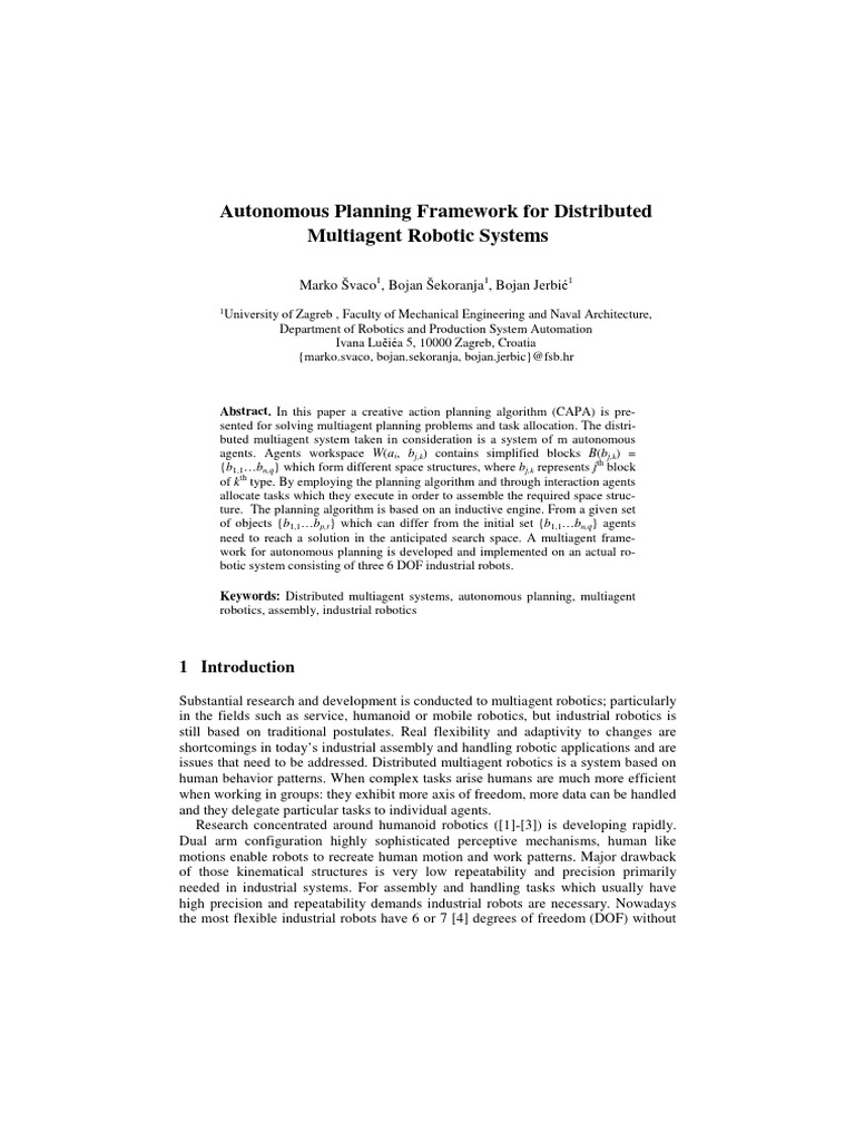 Švaco Et Al. - 2011 - Autonomous Planning Framework For Distributed ...