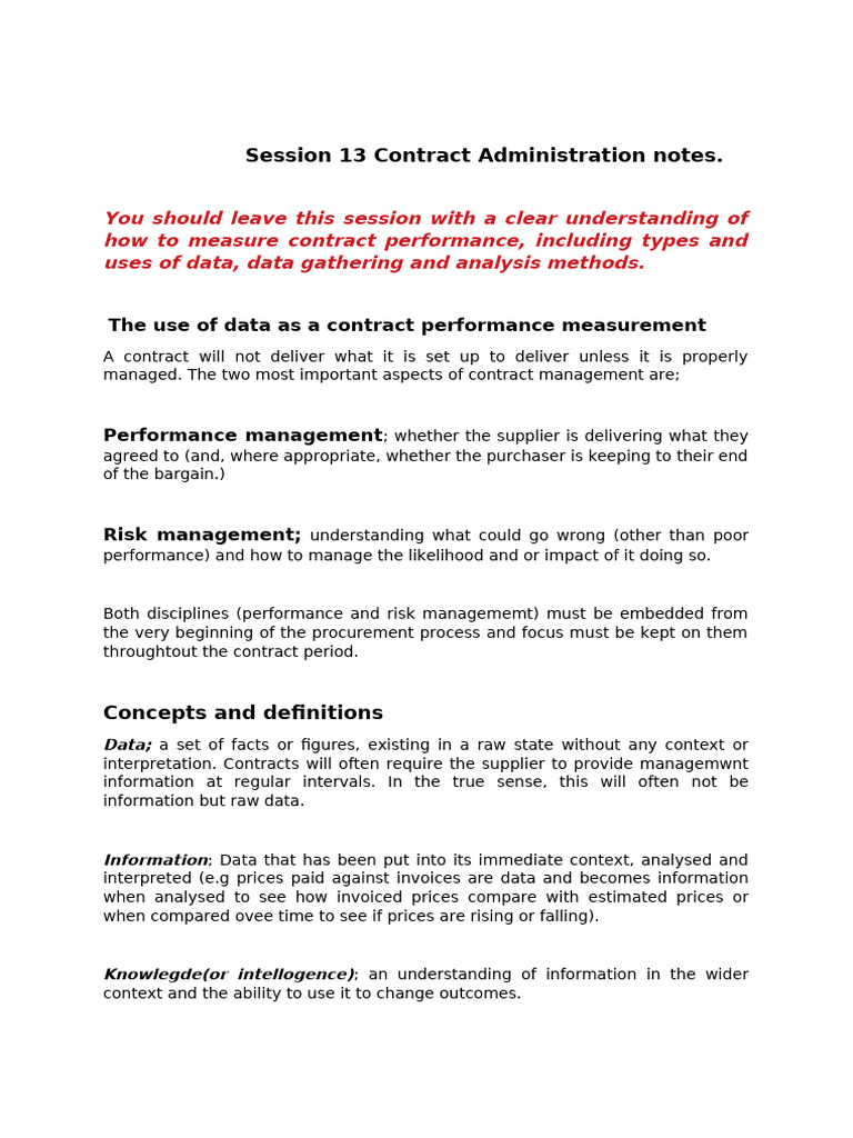Session-13-Contract-Administration-notes | PDF | Liquidated Damages ...