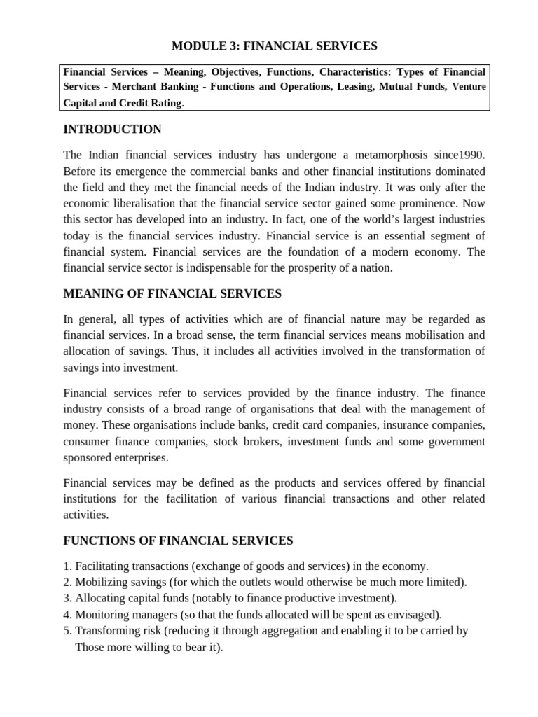 IFS MOdule - 3 Financial Services | PDF | Credit | Finance & Money ...