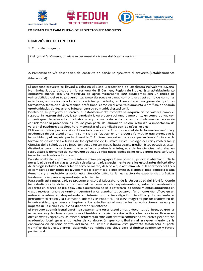 D00014-Formato y Pauta Proyecto de IntervenciOn PedagOgica 2023-2 | PDF | Laboratorios | Enseñando