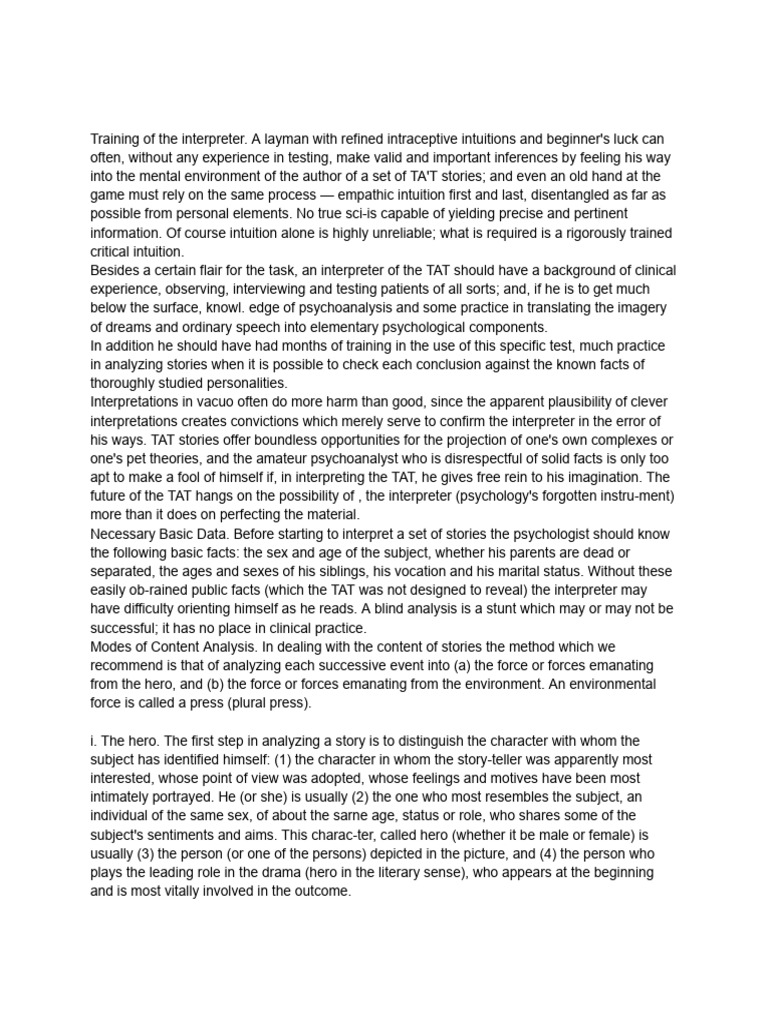 TAT Interpretation Training Guide | PDF | Psychoanalysis | Thought