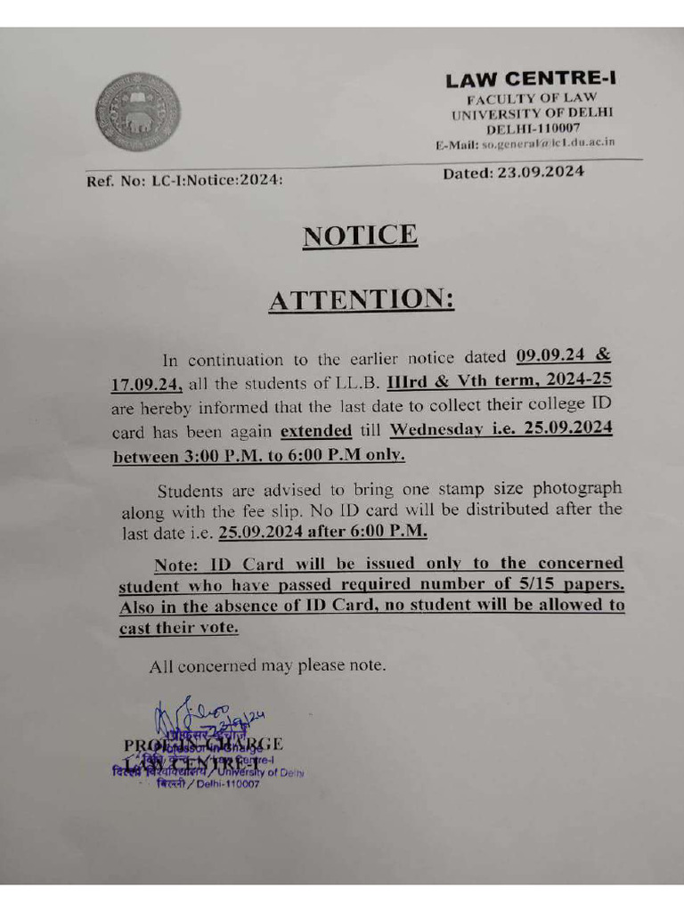 Extension Notice For ID Card distribution-III & V Term-24-25 | PDF