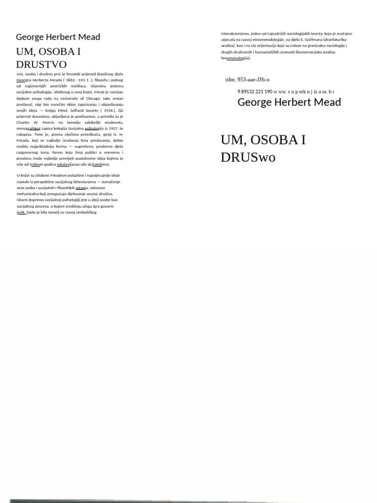 Mead George Herbert Um Osoba Drustvo PDF Free Kopija U Pfu | PDF