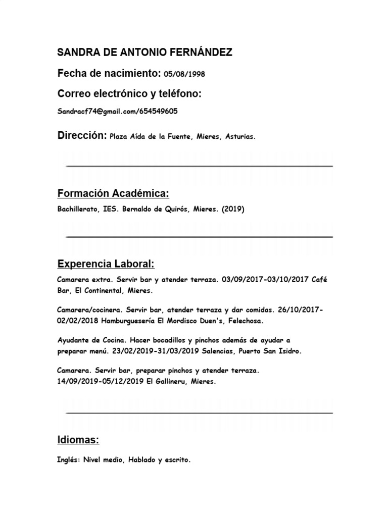 Currículum de Sandra De Antonio Fernández | PDF