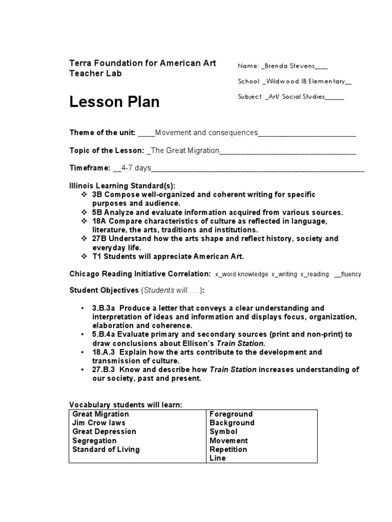 Great Migration Lesson Plan for Teachers | PDF | Racial Segregation In ...