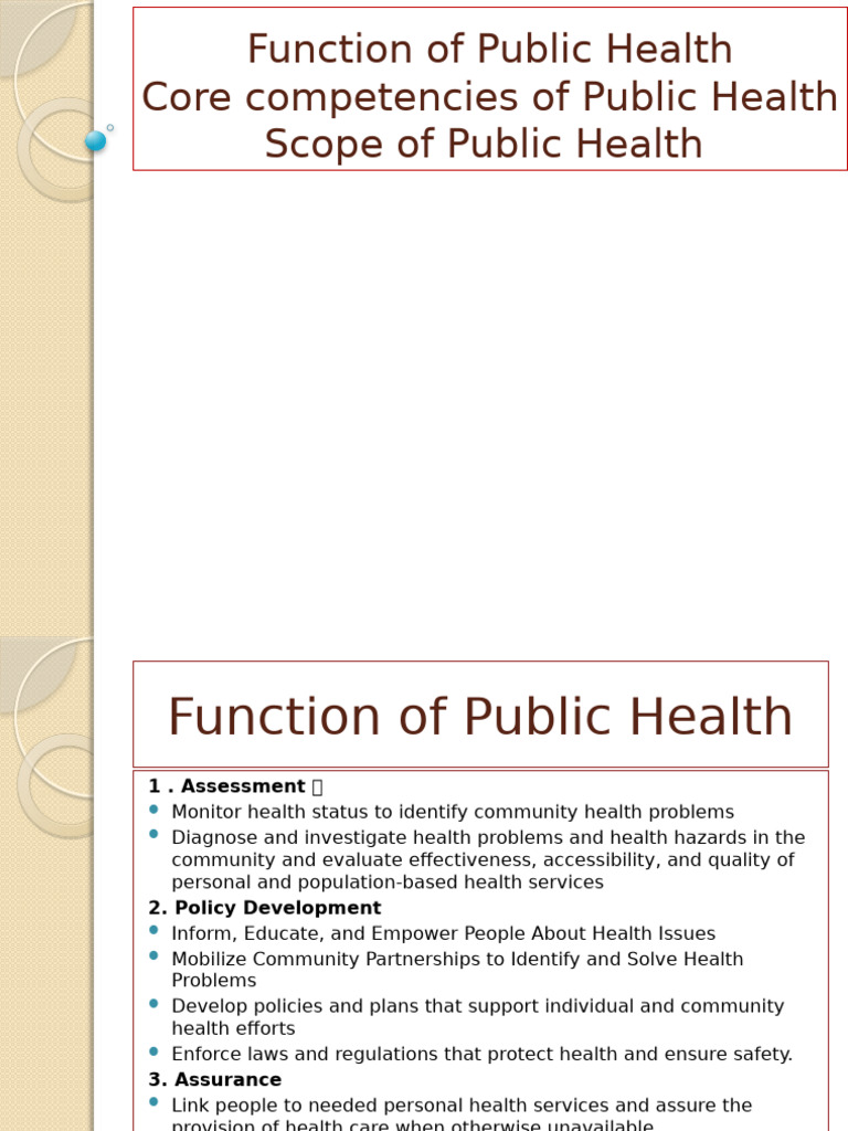 Function of Public Health Core Competencies of Public Health Scope of ...