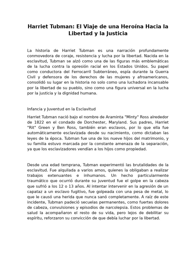Harriet Tubman: Libertad y Justicia | PDF | Harriet Tubman | Esclavos ...