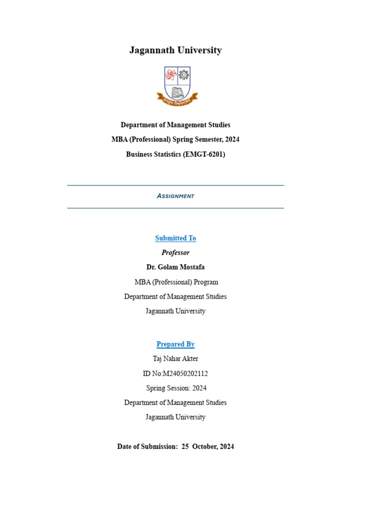 Jagannath University MBA Assignment Cover | PDF | Business | Computers