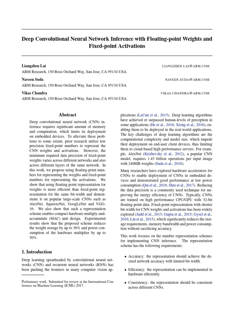 Deep Convolutional Neural Network Inference With Floating Point Weights And Pdf Artificial 
