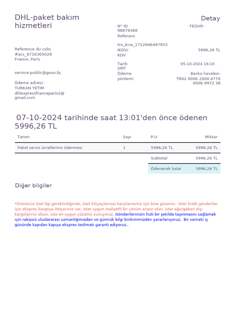 FedaPay Recu No. TRX - KBW - 1722946497953 | PDF