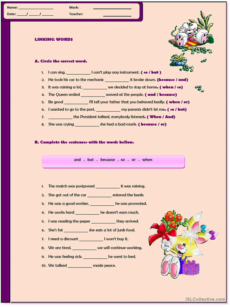 Linking Words Exercise Worksheet | PDF
