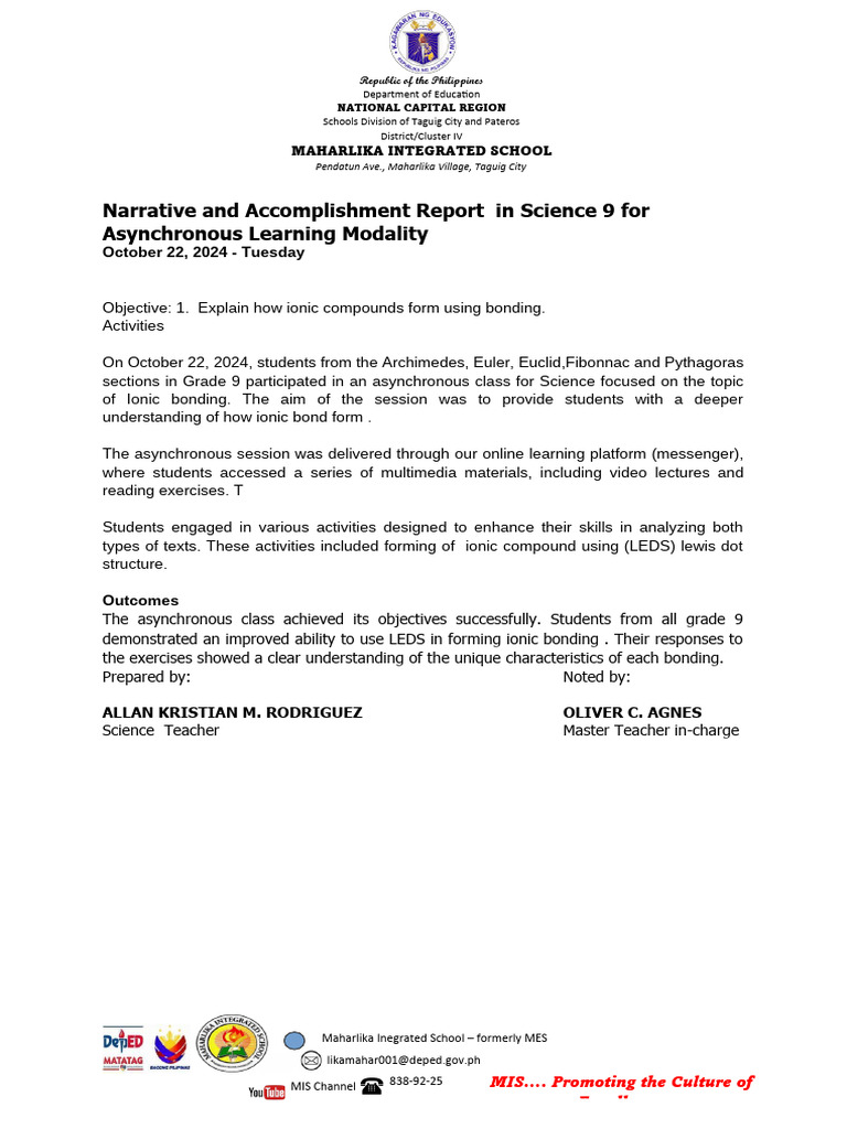 Science 9 Asynchronous.docx Oct 22, 2024 | PDF | Learning | Human ...