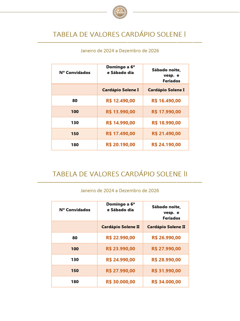Tabela de Valores Solene 2024. I | PDF