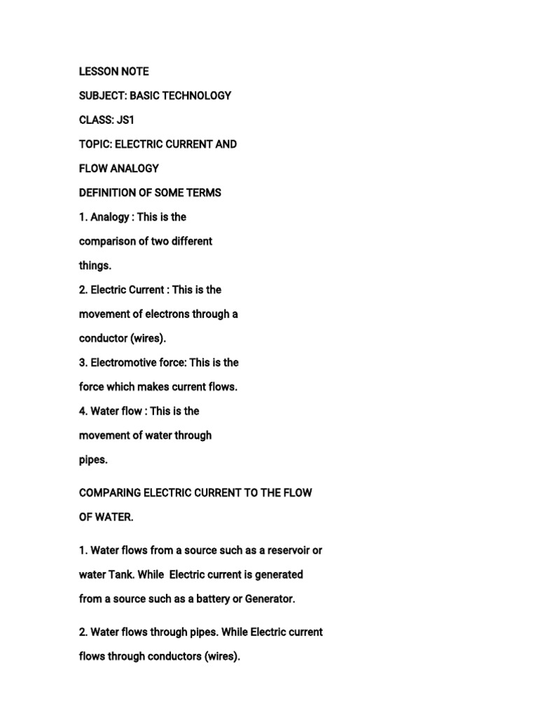BASIC TECHN. Js1. Electric Current and Flow Analogy | PDF