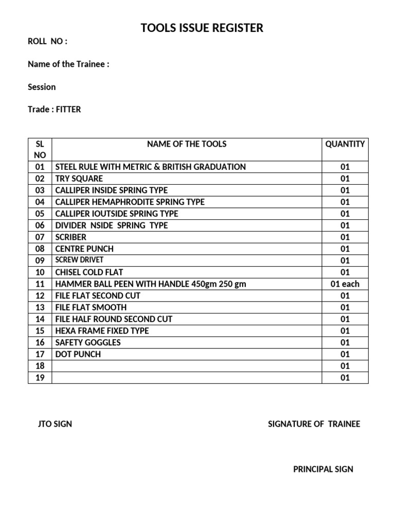 Tools Issue Register | PDF