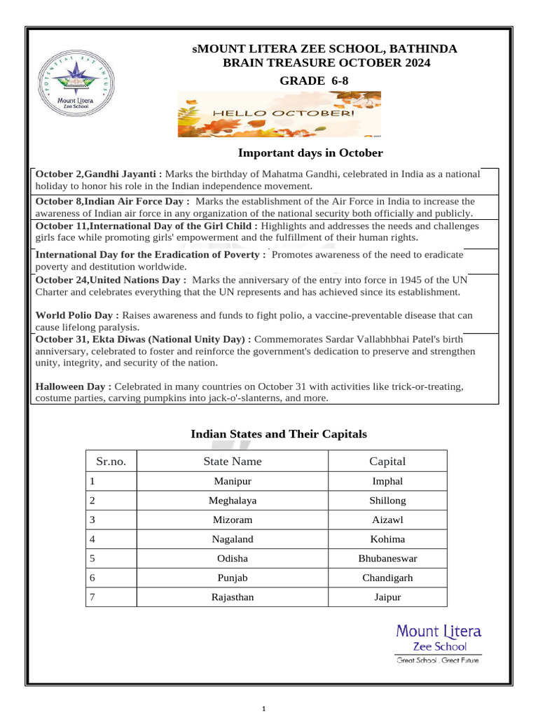 BRAIN TREASURE OCTOBER 2024 Grade 6-8. -Final | PDF