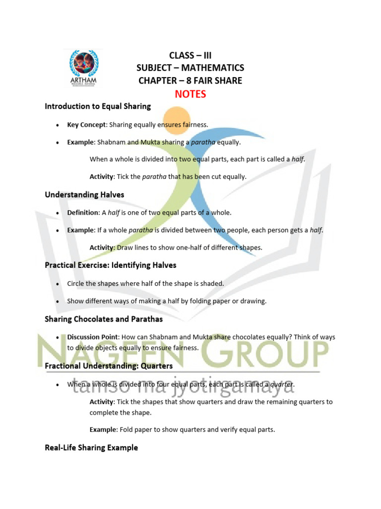 Class 3 Maths Ch 8 Notes Pdf Teachers Learning