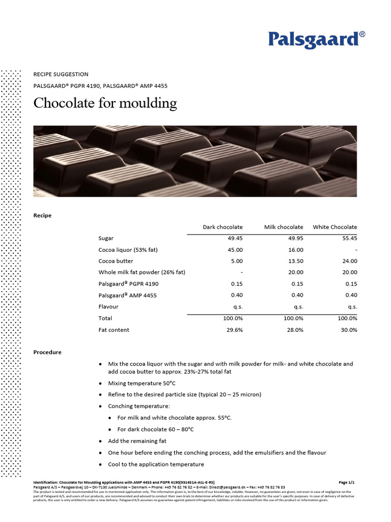 Chocolate For Moulding Applications With AMP 4455 and PGPR 4190 ...