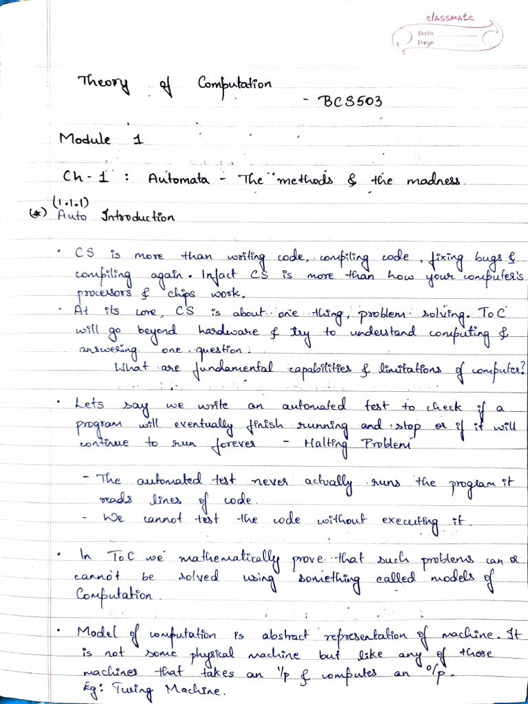 ToC M1 Notes Poojitha | PDF