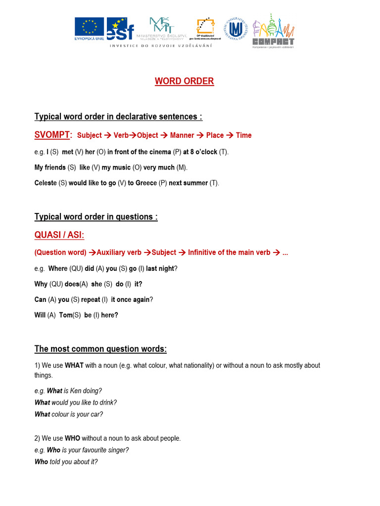 WORD_ORDER | PDF | Adverb | Languages