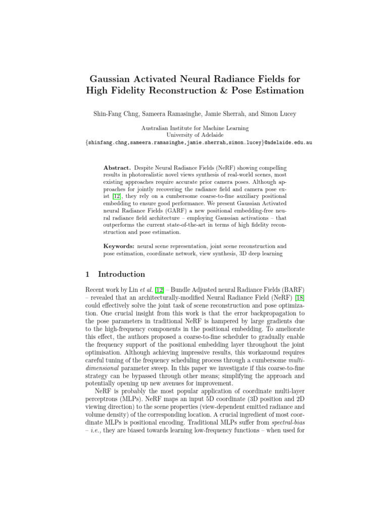 Gaussian Activated Neural Radiance Fields For | PDF | Applied Mathematics