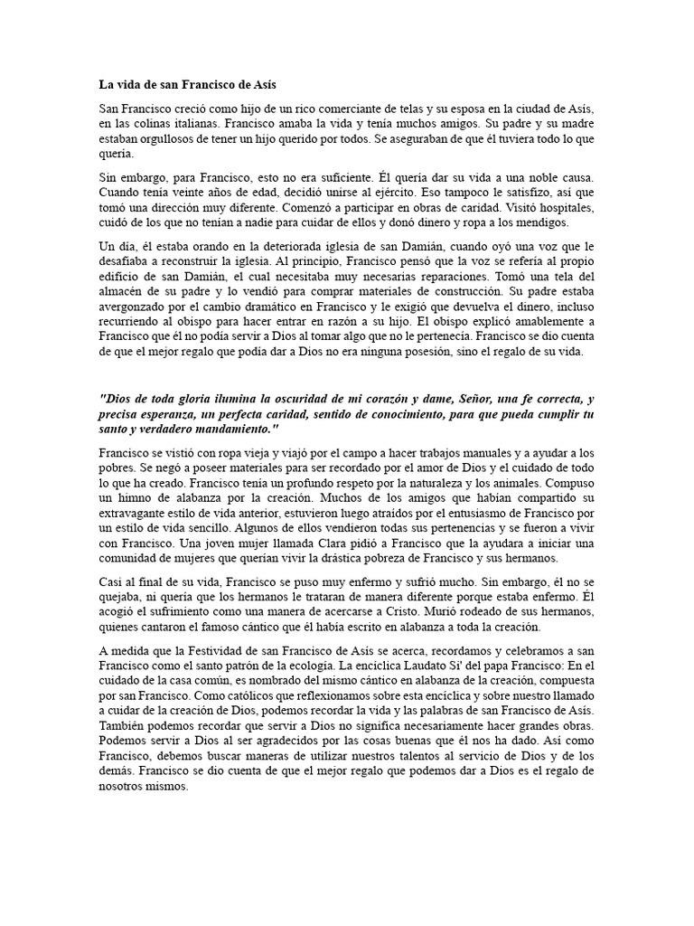 La Vida de San Francisco de Asís-1 | PDF | Papa Francisco | Francisco de Asís